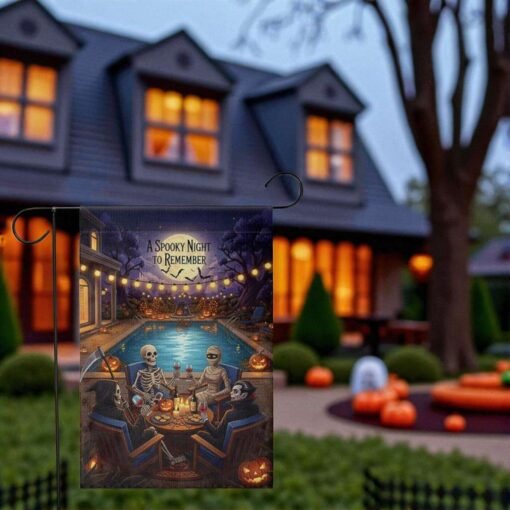 Halloween Pool Party Flag, Skeleton Vampire Yard Decor - Flagtify