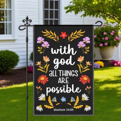 Religious Garden Flag Scripture Walls With God All Things Matthew 19:26 ...