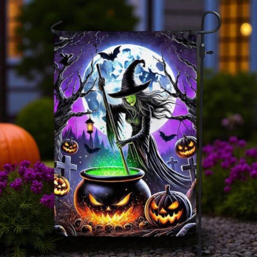 Halloween Garden Flag, Spooky Witch Cauldron Decor - Flagtify