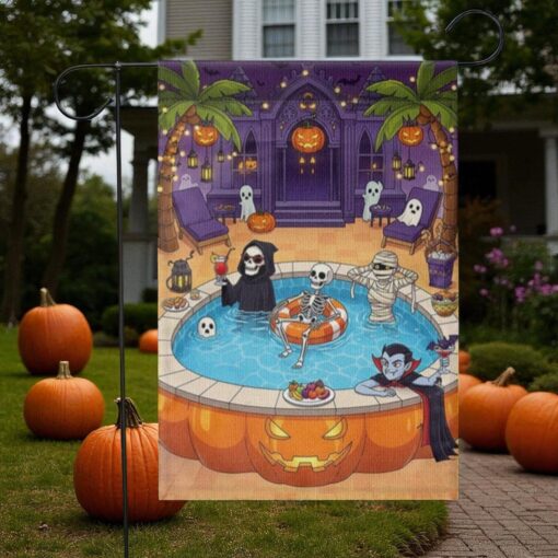 Halloween Pool Party Flag, Spooky Outdoor Yard Decor - Flagtify